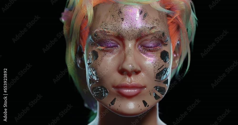 Cyber Doll robogirl with half silicone skin covering metal face, sci-fi ...