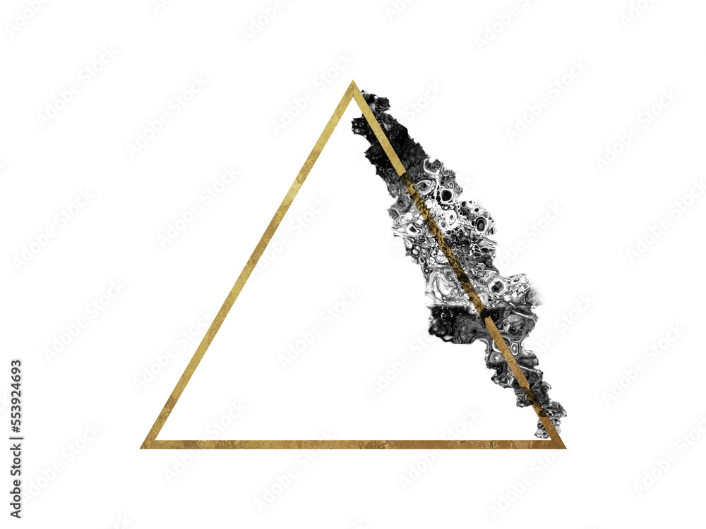 Golden abstract triangle frame, geometric, contrast black paint brush ...