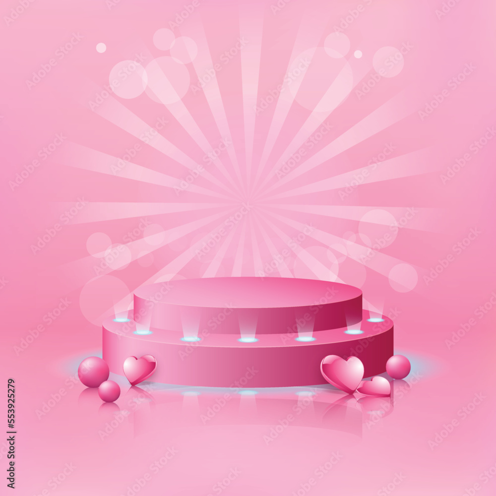 Blank exhibition display stage podium with Valentines hearts for mockup ...
