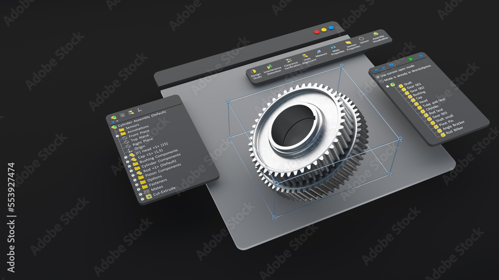 An engineering designer designs 3D CAD software. The model is a ...