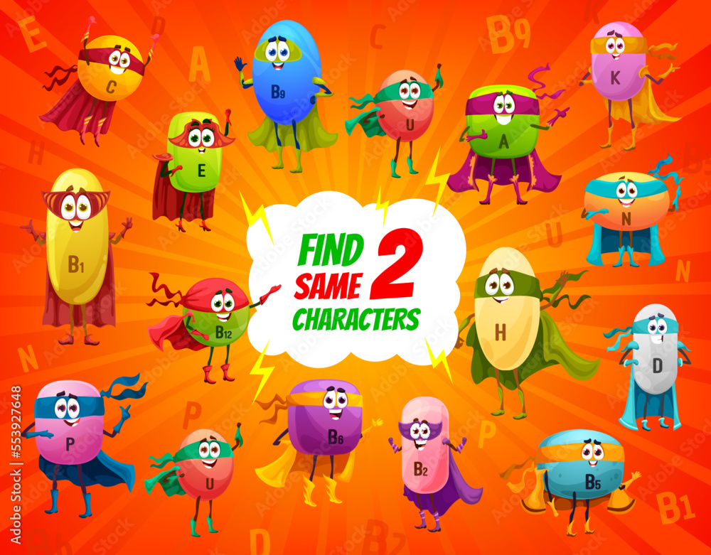 Find two same cartoon superhero micronutrient vitamin characters ...