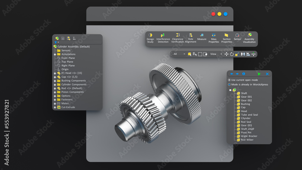An engineering designer designs 3D CAD software. The model is a ...