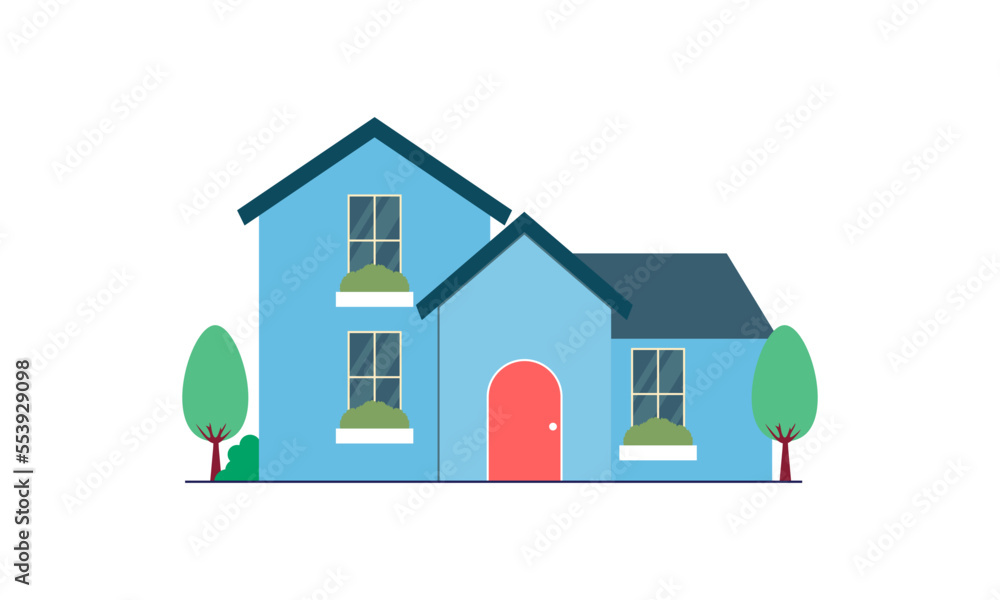 House exterior logo vector illustration front view with roof Stock ...