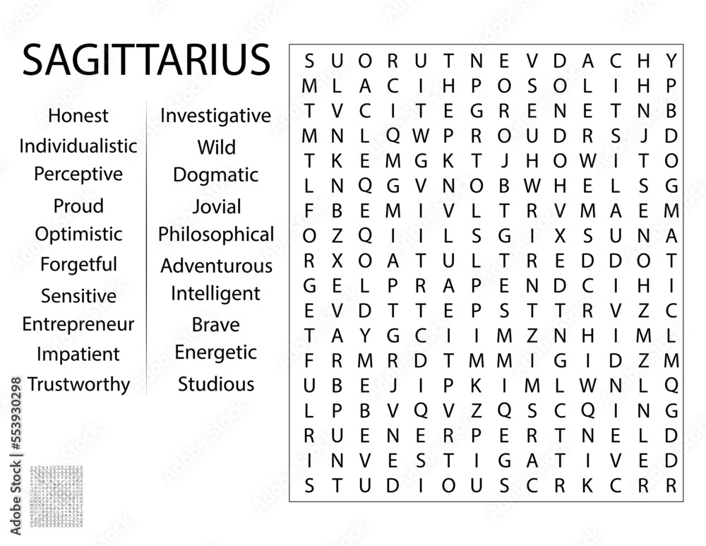 Fun Birthday Word Search Puzzle Game - Zodiac Sign Sagittarius Traits ...