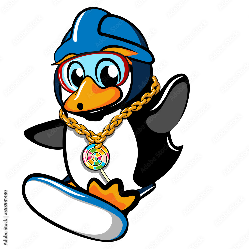 penguin character vector mascot illustration wearing gold chain ...