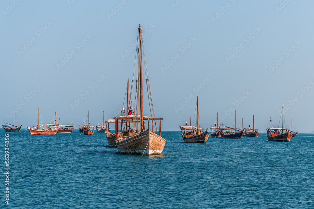 Dec 11th, 2022, Katara - Qatar: Traditional Qatari dhow wooden boats ...
