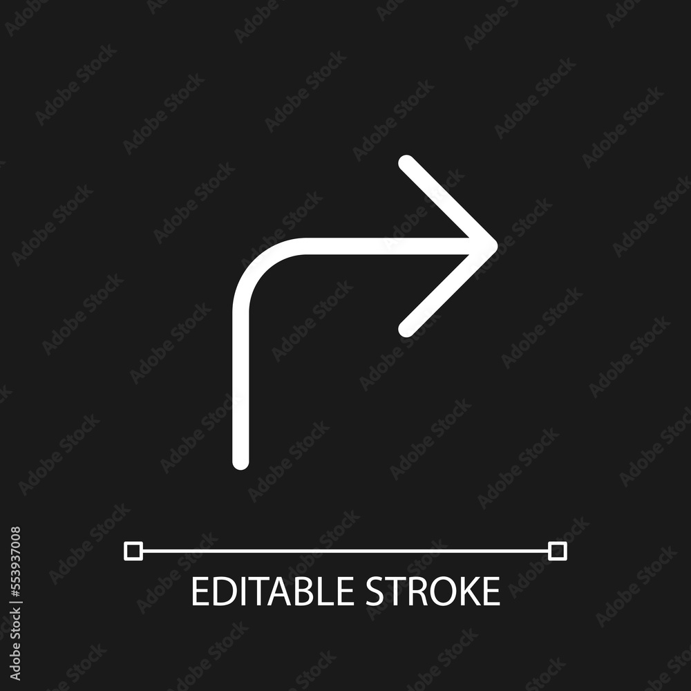 Right turn arrow pixel perfect white linear ui icon for dark theme ...
