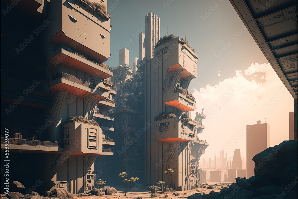 Future modern architectural complex building, concept art. Brutalism ...