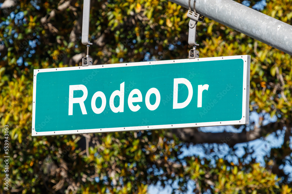 Rodeo Dr Drive road sign in Beverly Hills, Los Angeles United States ...