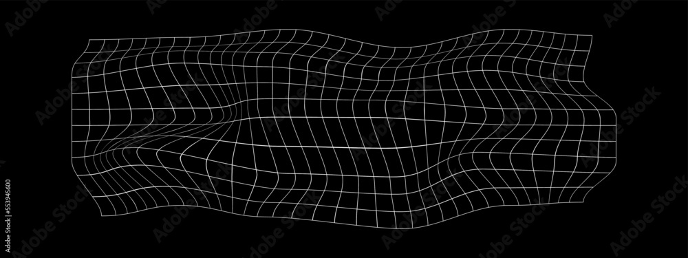Distorted Whiye Horizontal Grid On Black Background Warped Mesh Texture Curvatured Net