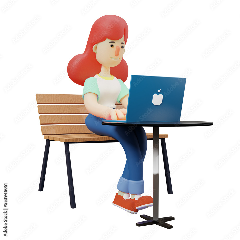 Charming 3D Cute Girl Cartoon Design working with laptop, cute ...