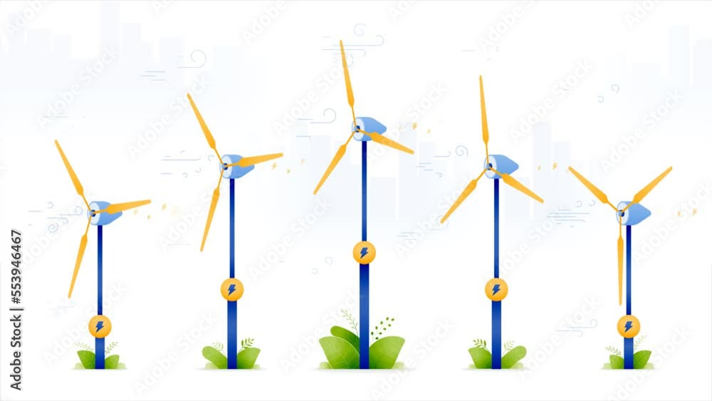 2d motion loop animation video of windmills to produce clean energy ...