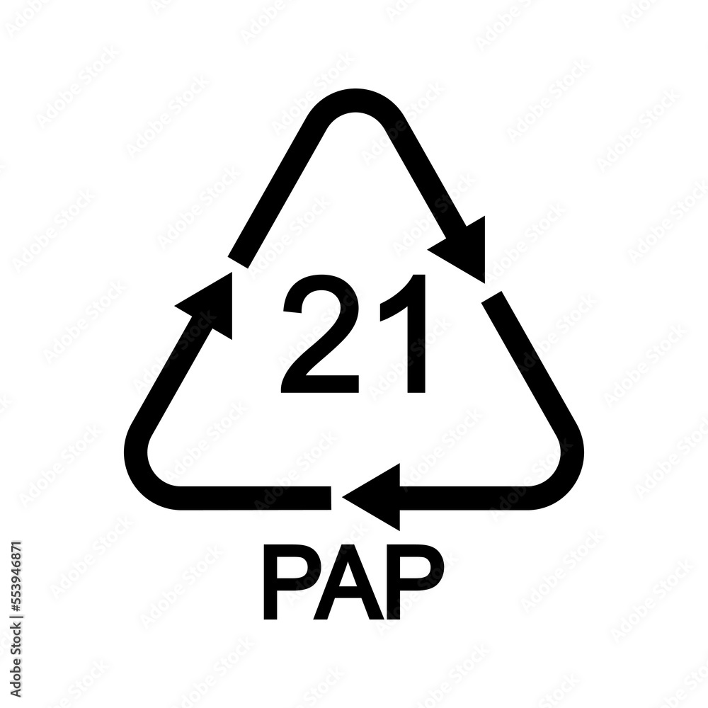 Paper or cardboard recycling sign. 21 PAP in triangular shape with ...