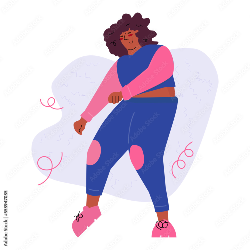 Happy Dancing Woman. Concept of body positivity dance Girl. Stylish ...