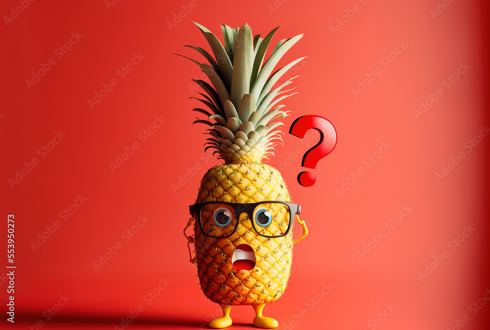 Cute pineapple figure mascot in a hipster fashion cartoon with a red ...