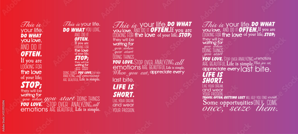 Word "Life" on gradient background. Pink, white and violet colors ...