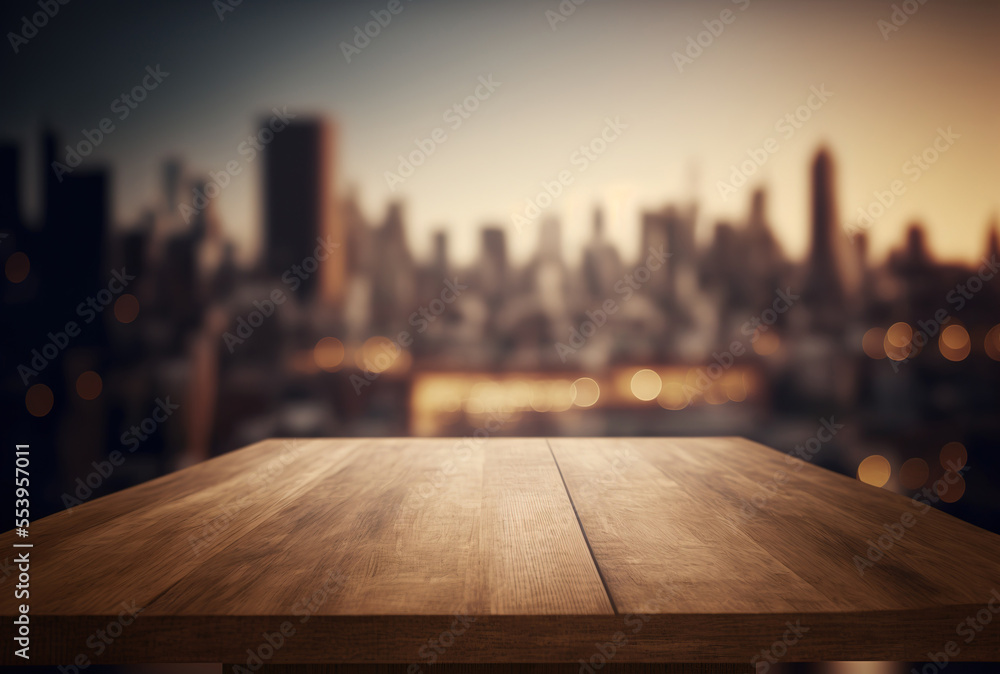 Wooden board backdrop with an empty tabletop. Brown wood table in ...