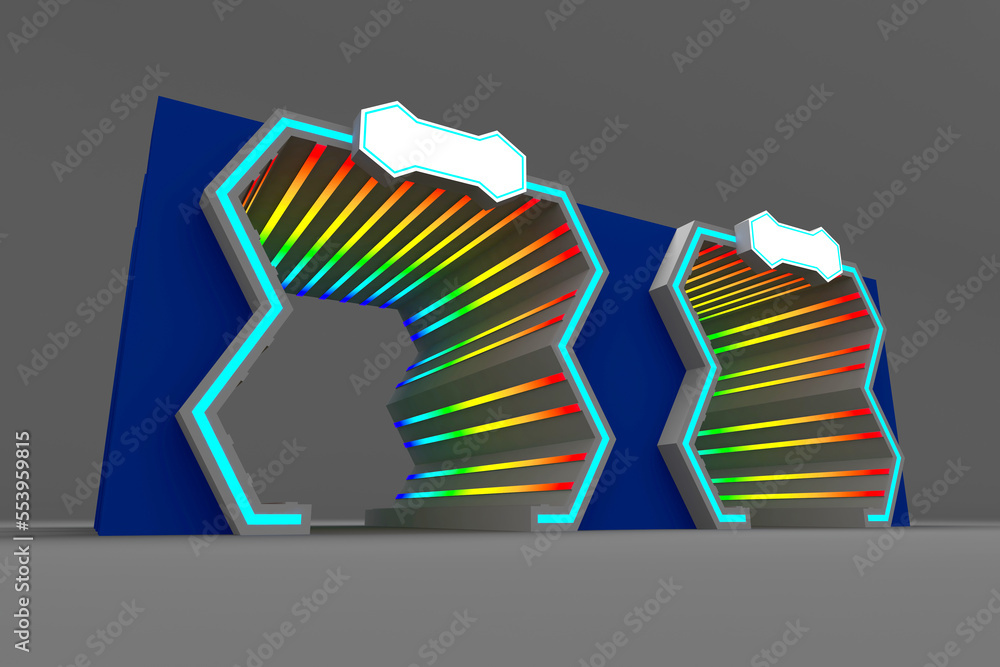 3d illustration tunnel gate double access LED strip line color digital ...