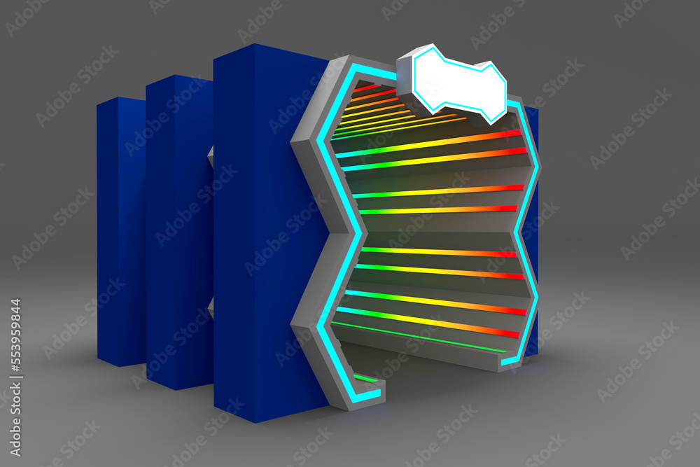 3d illustration tunnel gate LED strip line color digital technology ...