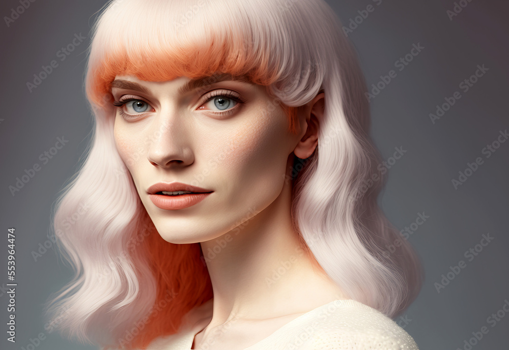 Beautiful woman with modern multi coloured hairstyle. model pose with ...