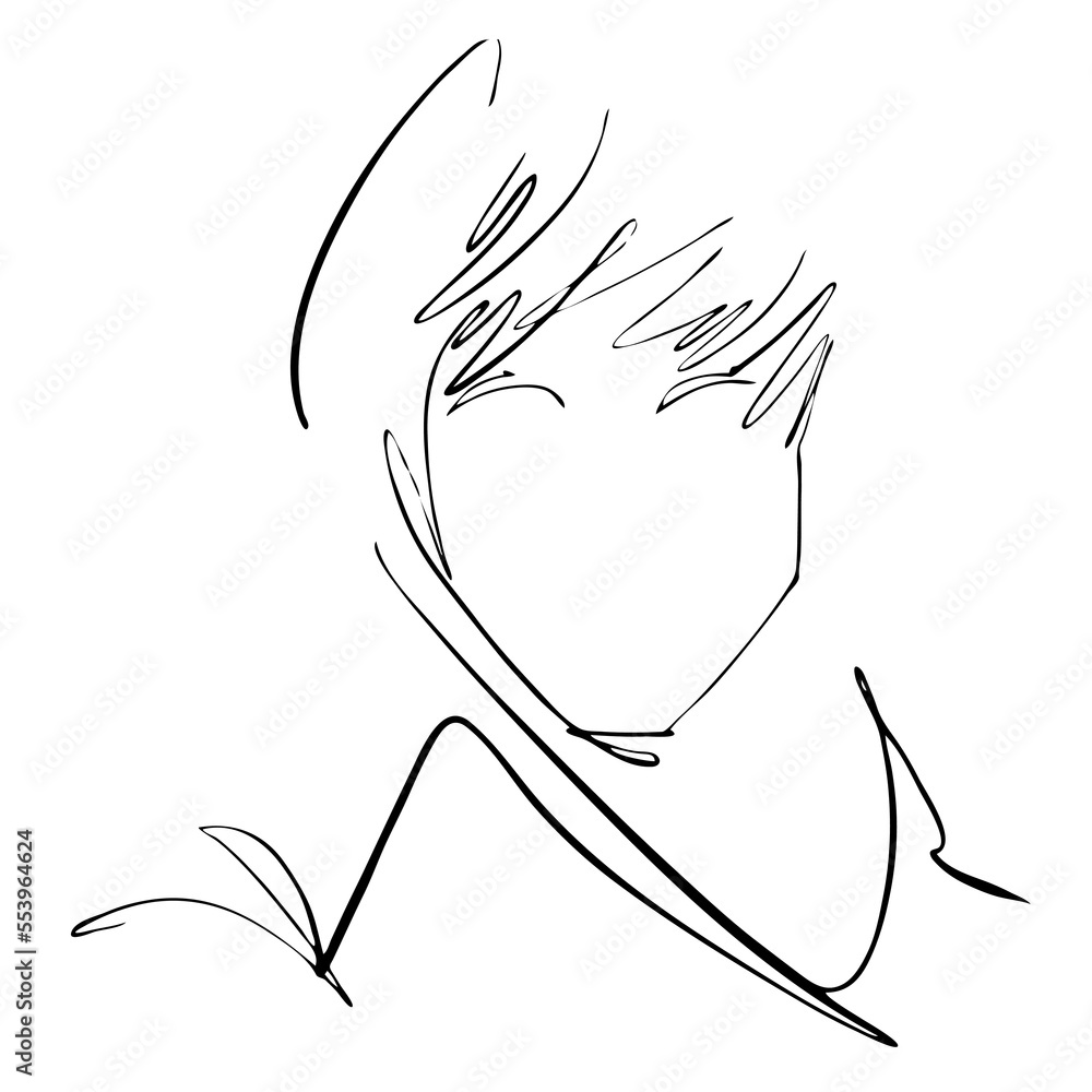 Young man abstract portrait, line art, quick sketch, vector fashion ...