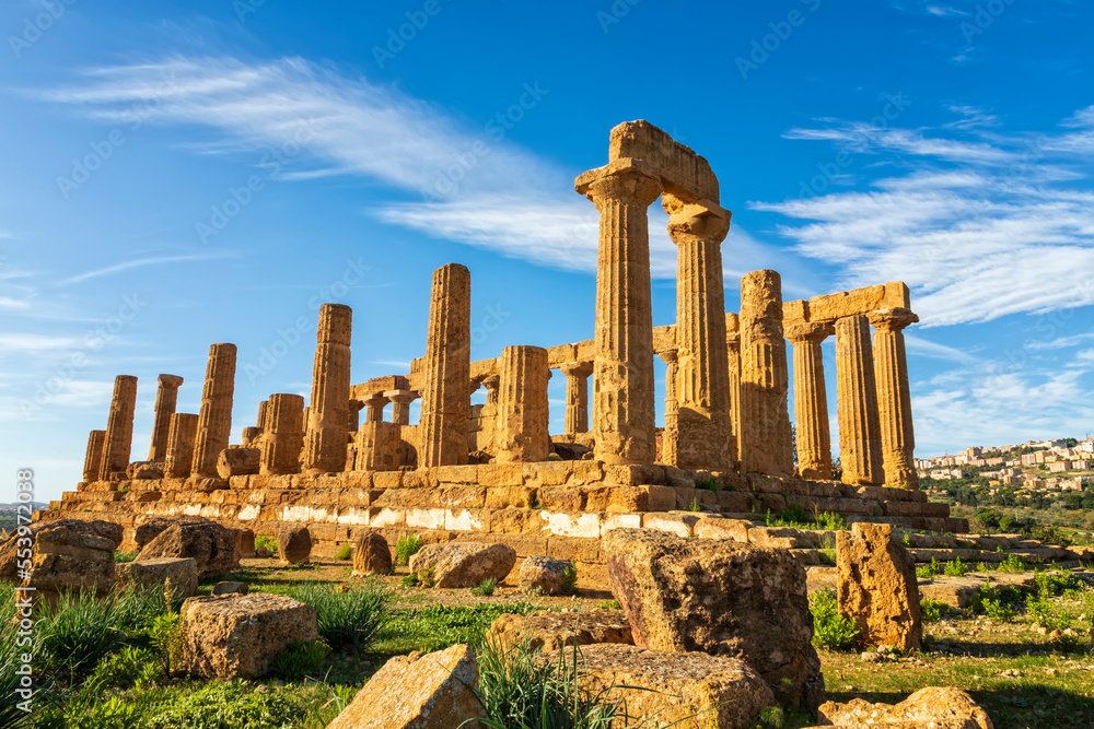 The greek temple of Juno in the Valley of the Temples, Agrigento, Italy ...