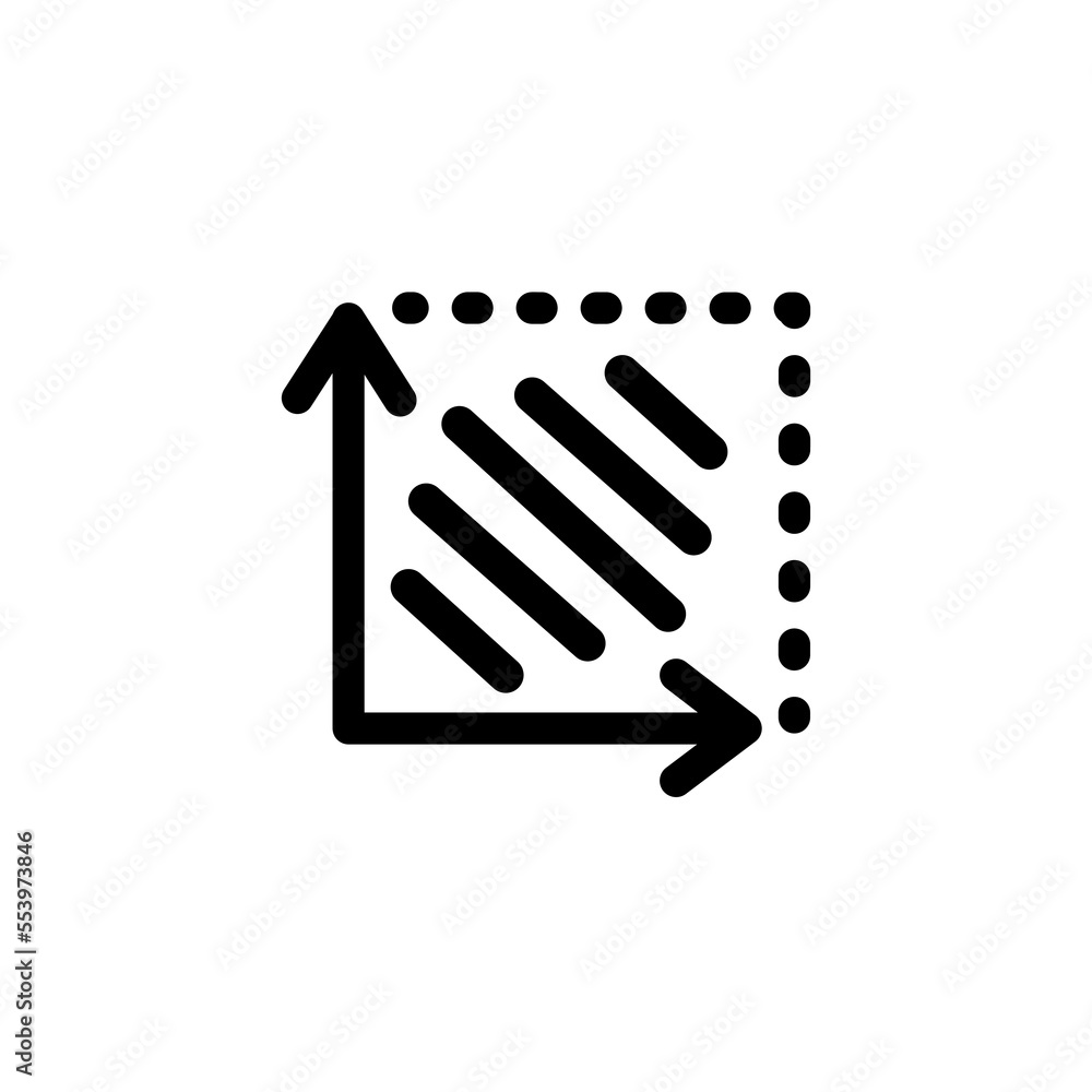 Square area icon. Coordinate axes sign. Coordinate system Flat math ...