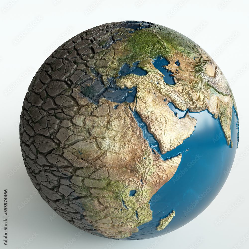 transition from healthy to parched earth - climate change concept - 3D ...