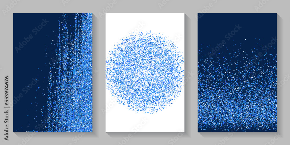 Abstract blue confetti powder scatter texture. Triangle square circle ...