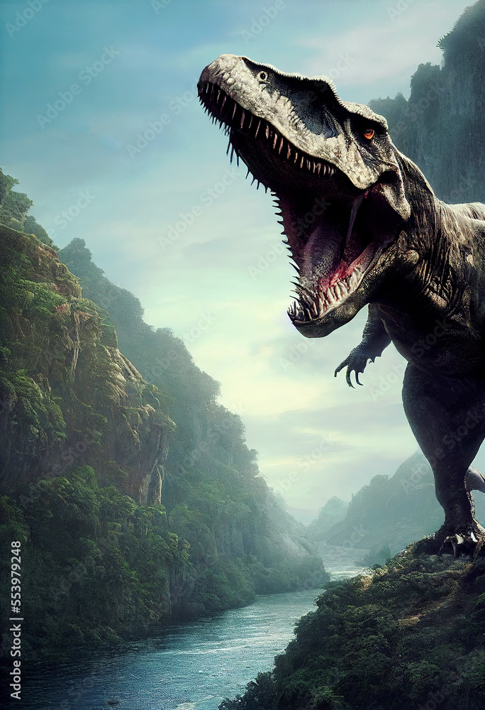 Scary tyrannosaurus rex dinosaur raging ,made with Generative AI Stock ...