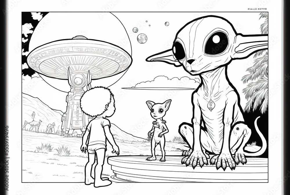 Coloring pages of aliens and planets for kids and adults. Generative AI ...