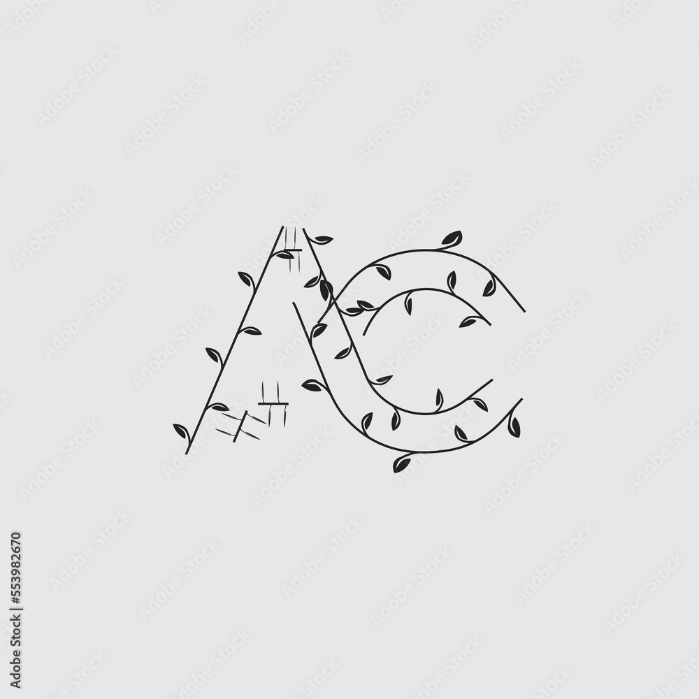 AC a c Letters logo design with leaves on branches around. Vector ...