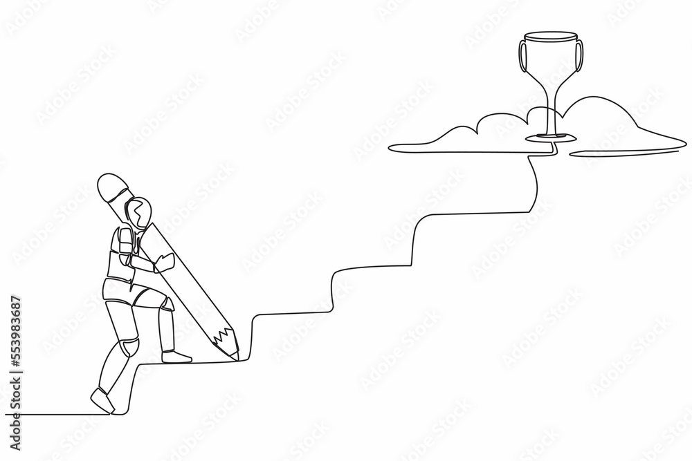 Single continuous line drawing of robot using huge pencil to draw ...