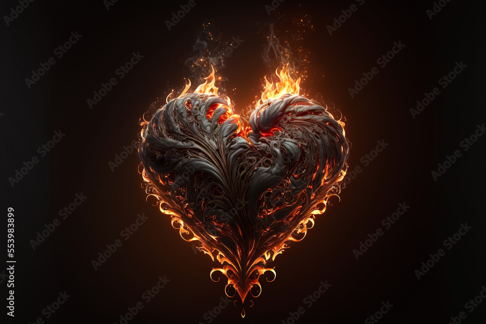Fantasy dreamland symbolic heart burning with fire, digital concept art ...