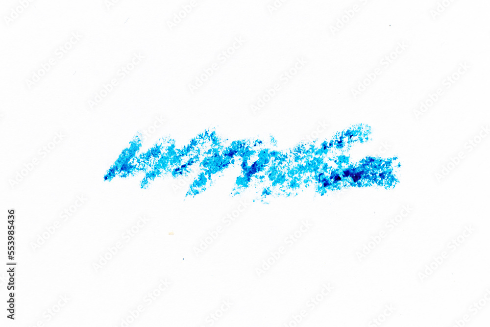 Blue color crayon hand drawing in sribble line shape on white paper ...