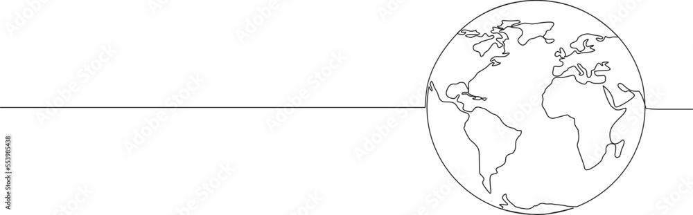 continuous single line drawing of planet earth isolated on white, line ...