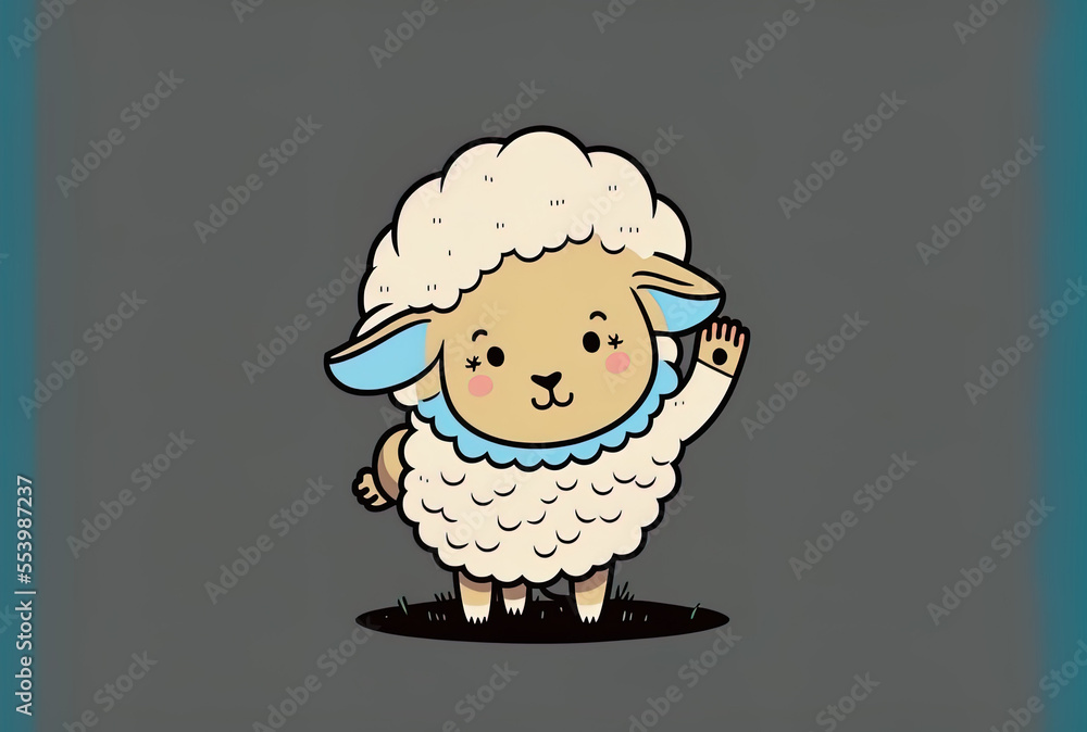 Cute cartoon symbol of a newborn sheep waving its hand. animal nature ...