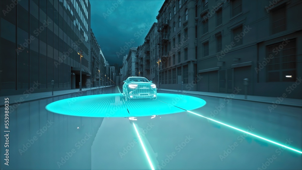 High Tech Autonomous Car Self Driving On Highway Emitting Signals ...