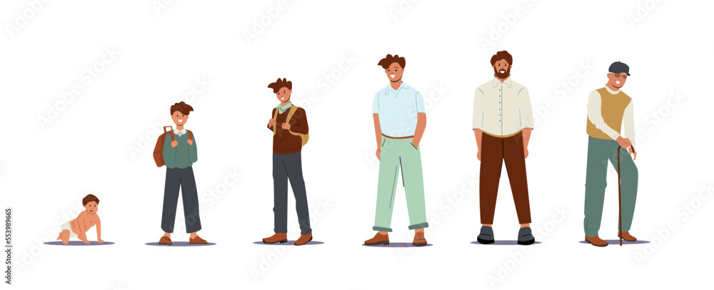 stages of Man growing concept. Male character life cycle, Growth and ...