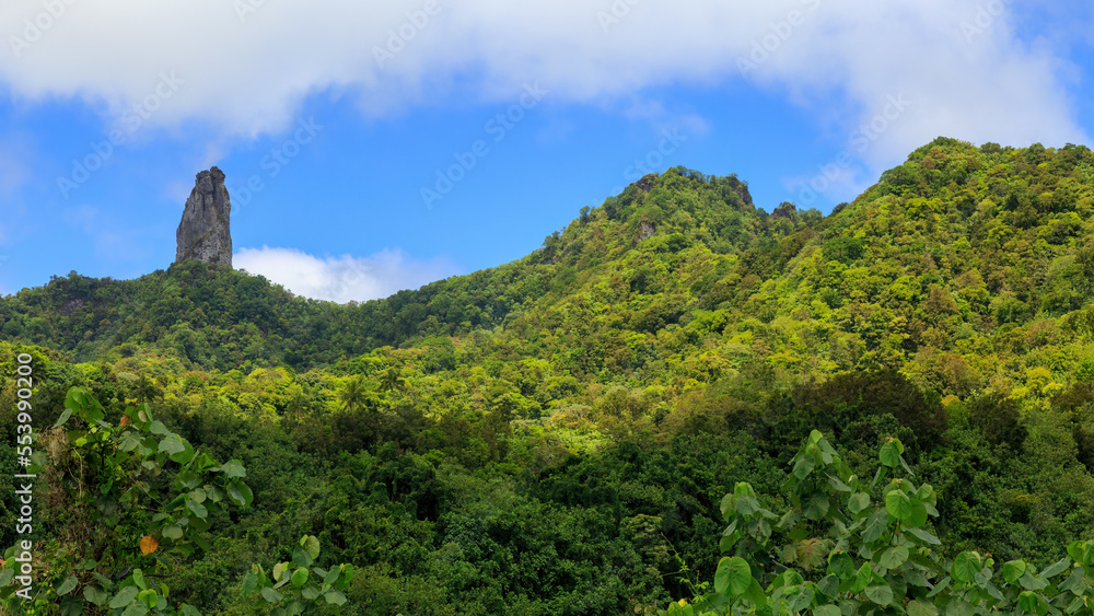 Densely forested mountains on the tropical island of Rarotonga, Cook ...