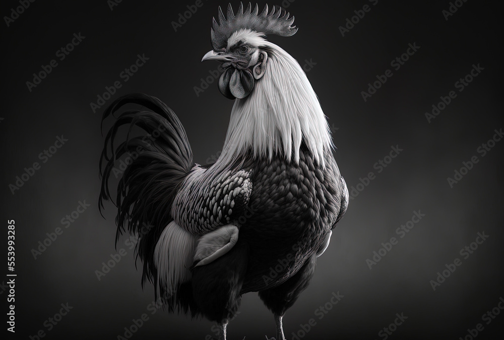 Cute black and white rooster in a portrait, standing alone. Generative ...
