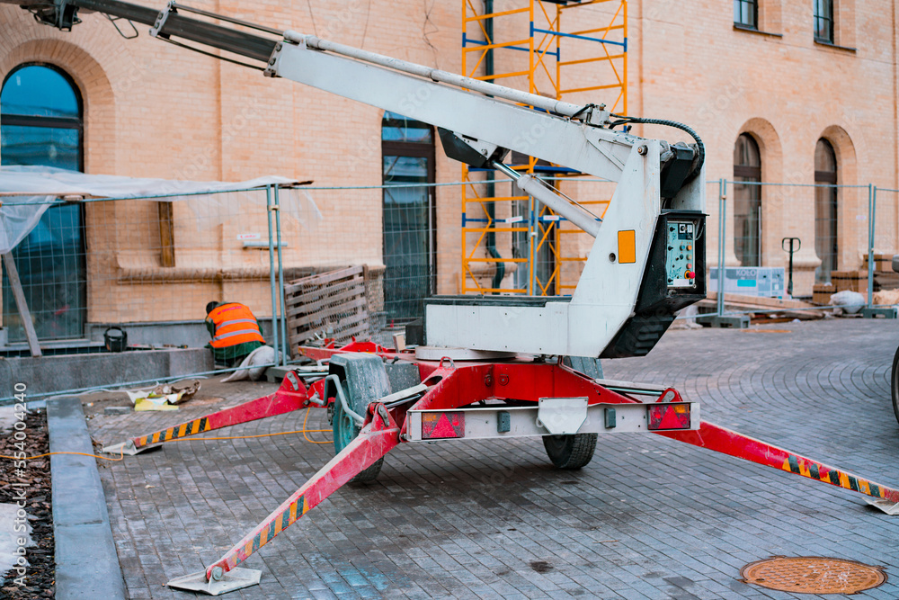 Installed lifting elevating crane on the ground for working on the ...