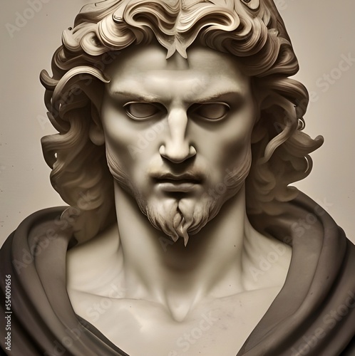 Naklejka Image featuring a white marble Greek statue bust of a handsome ...
