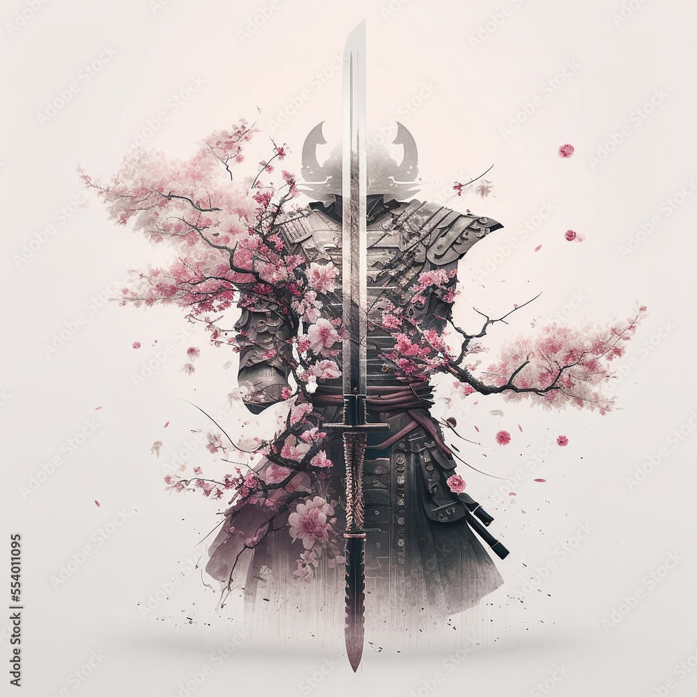 Samurai concept with cherry blossom from Japan. Designed using ...