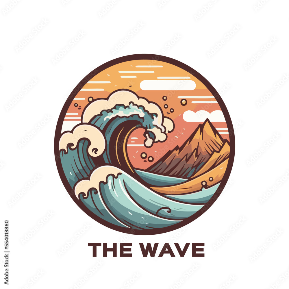wave water logo art vector illustration. flat outline color icon ...