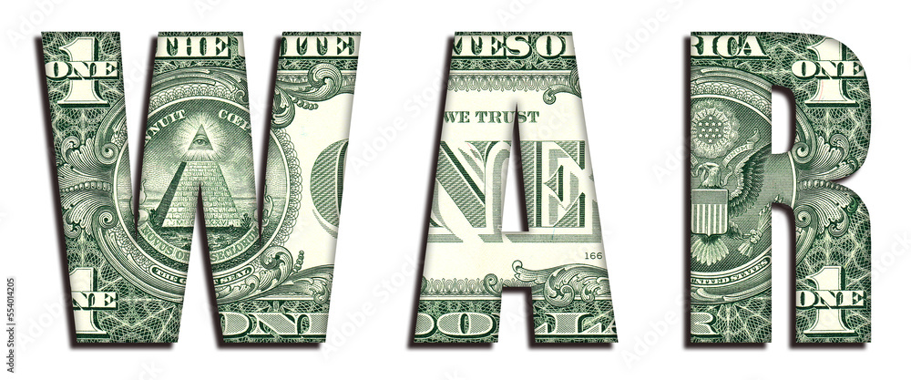 WAR Concept Word 1 US Dollar Bill Banknote Money Texture on White ...