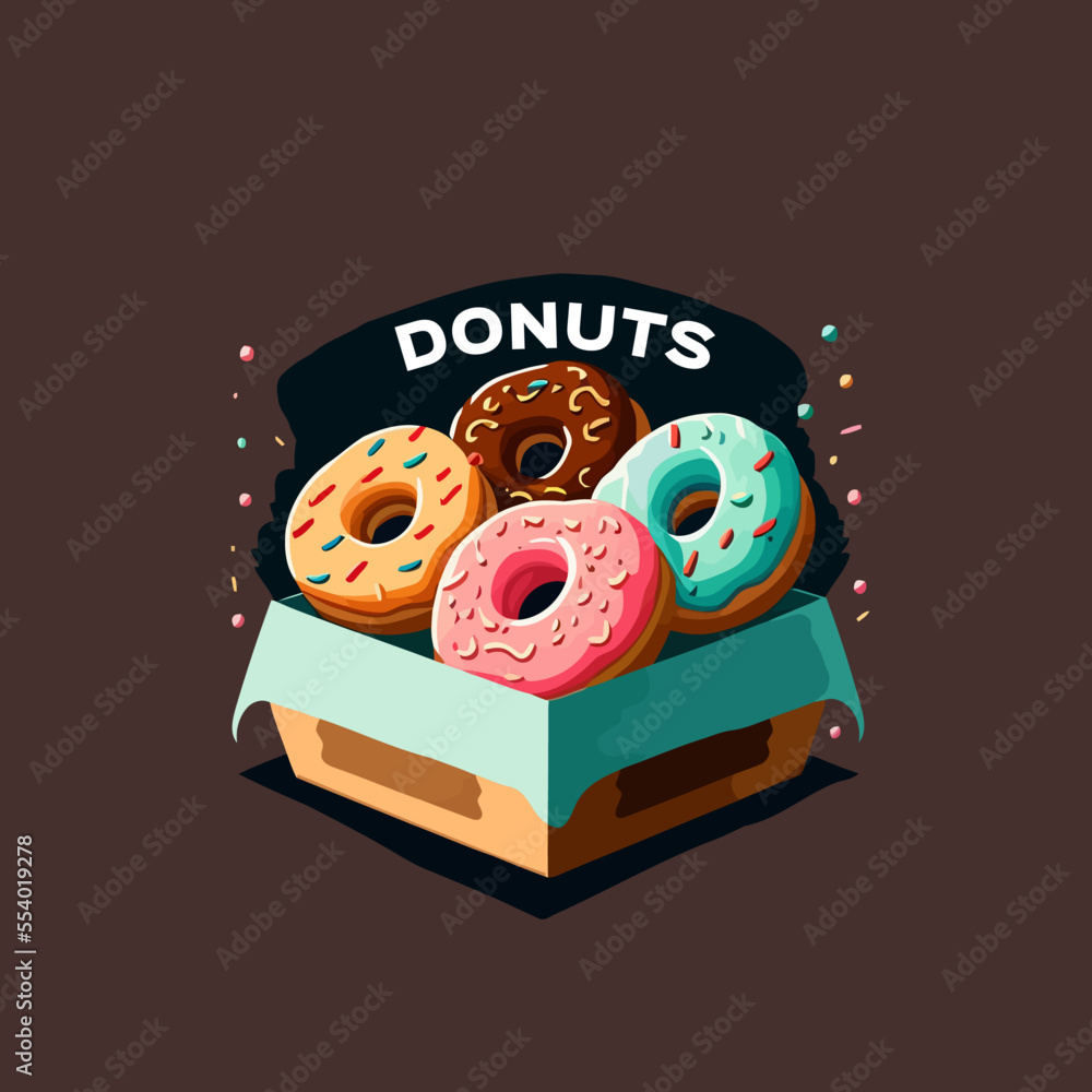 box of donut bakery store logo cartoon doughnut icon or label and cafe ...