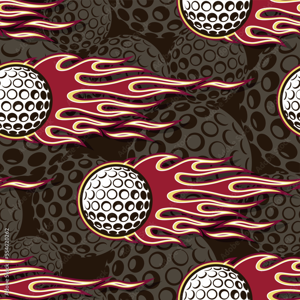 Golf ball and tribal fire flames Seamless pattern vector art image ...