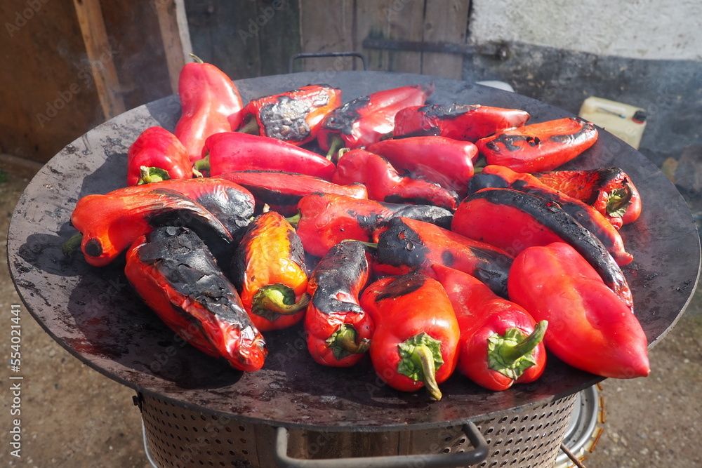 Roasting red peppers for a smoky flavor and quick peeling. Thermal ...