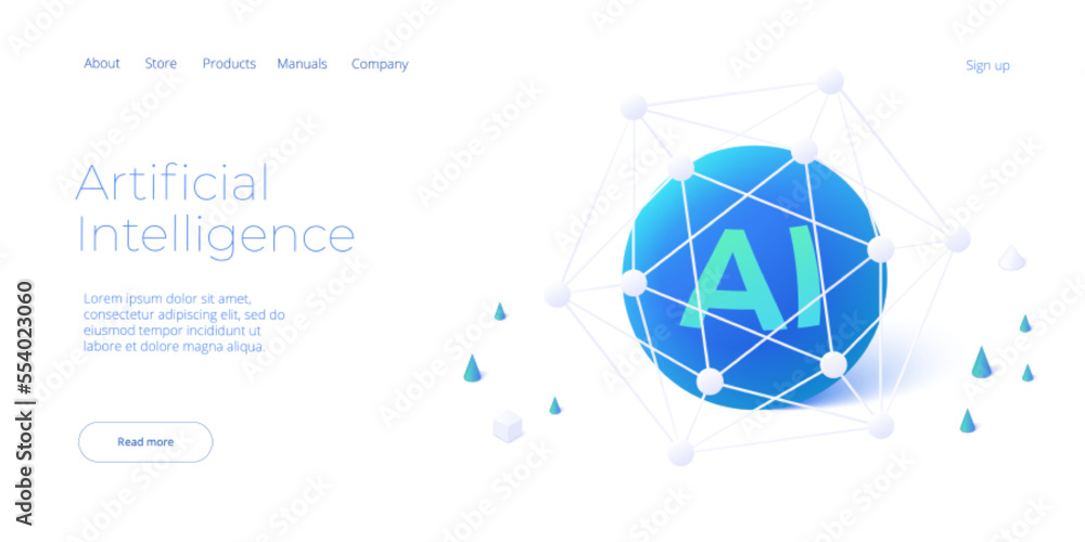 Artificial intelligence or neural network concept in isometric vector ...